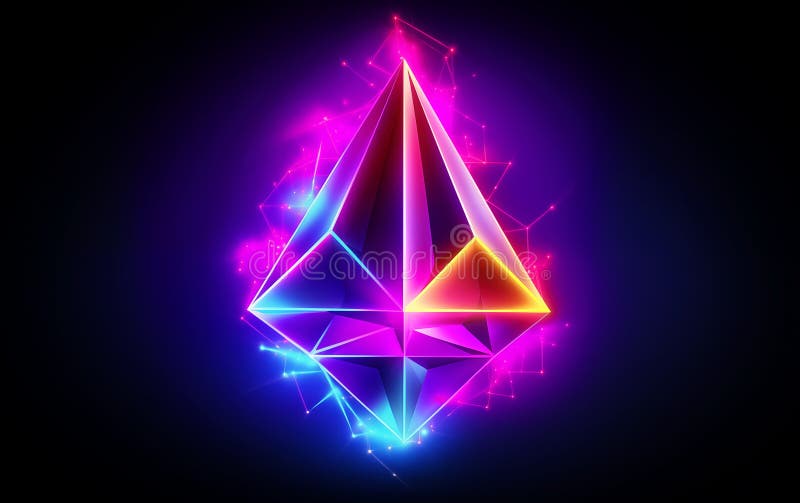 Neon Color Ethereum Logo on Abstract Background. Stock Illustration ...