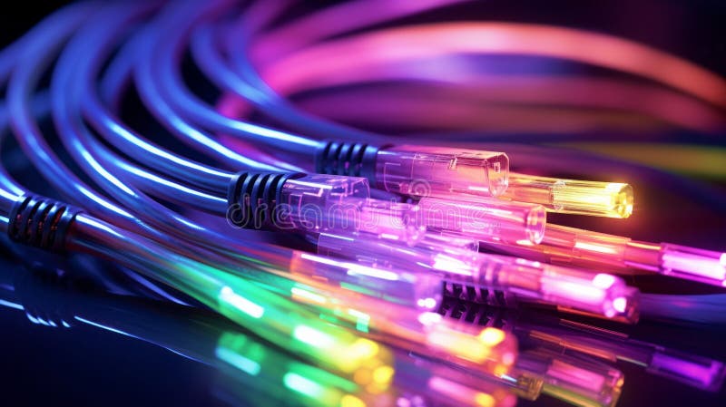 Neon Color Fiber Optic Cable. Neural Network AI Generated Stock Photo ...