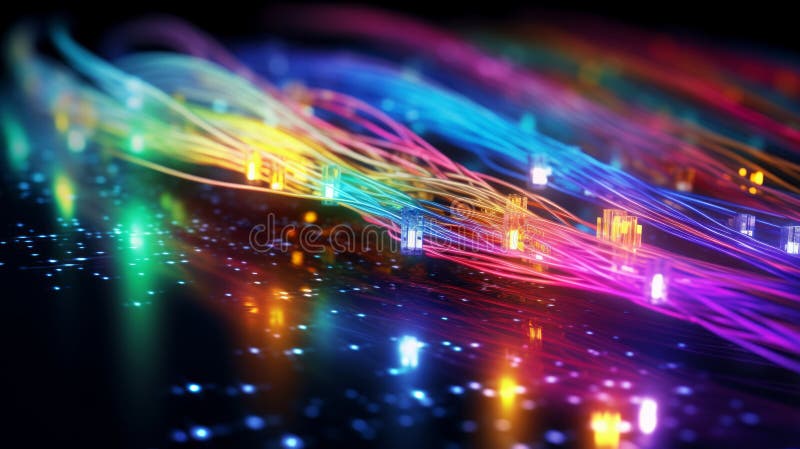 Neon Color Fiber Optic Cable. Neural Network AI Generated Stock Image ...