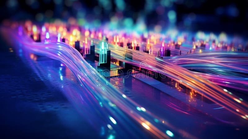 Neon Color Fiber Optic Cable. Neural Network AI Generated Stock Image ...