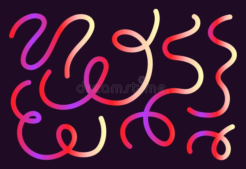 Neon Color Gradient Squiggle Lines. Scribble Stripe with Wavy Elements ...