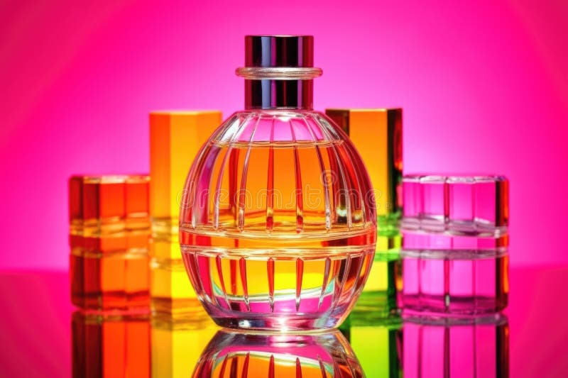 A Neon Color Perfume Bottle on a Matching Colored Background Stock ...