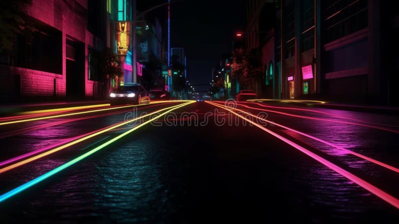 Neon Color Roadmap Street Dark Background. Generative Ai Stock Image ...