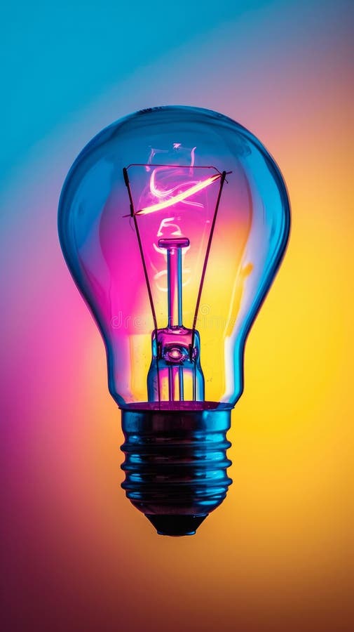 Neon Colored Background with Light Bulb, Bright Idea for Inspiration ...