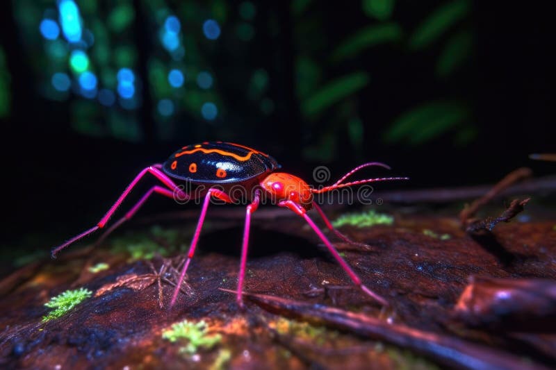 Neon-colored Beetle on a Dark Forest Floor Stock Photo - Image of ...