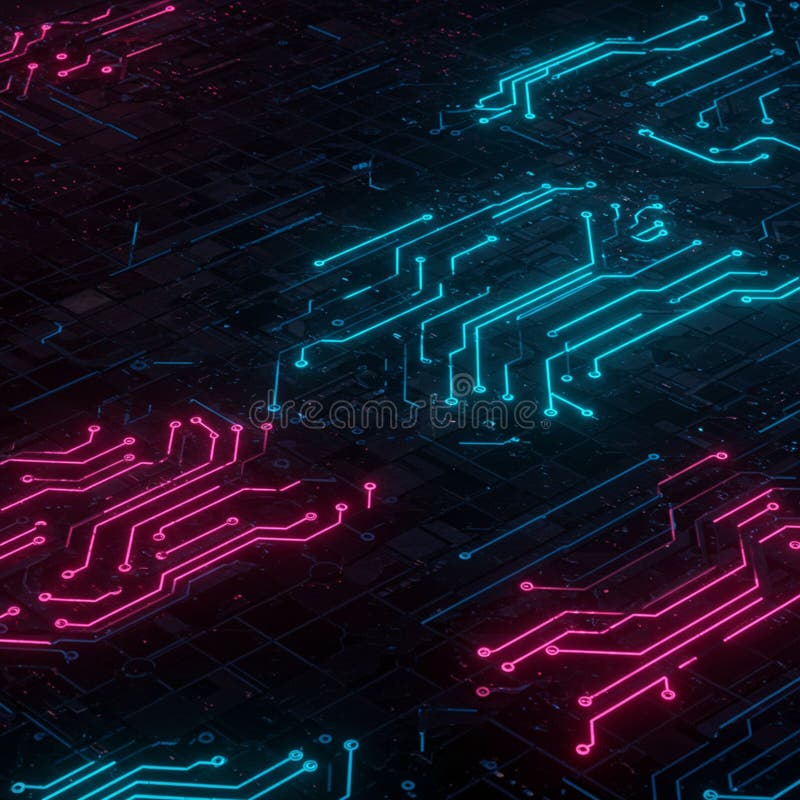 Neon-colored Circuit Pathways Create a Futuristic Digital Pattern on a ...