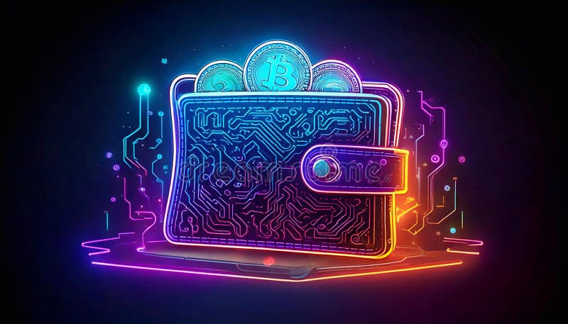 A Neon-colored Crypto Wallet Features Digital Currency Symbols and ...