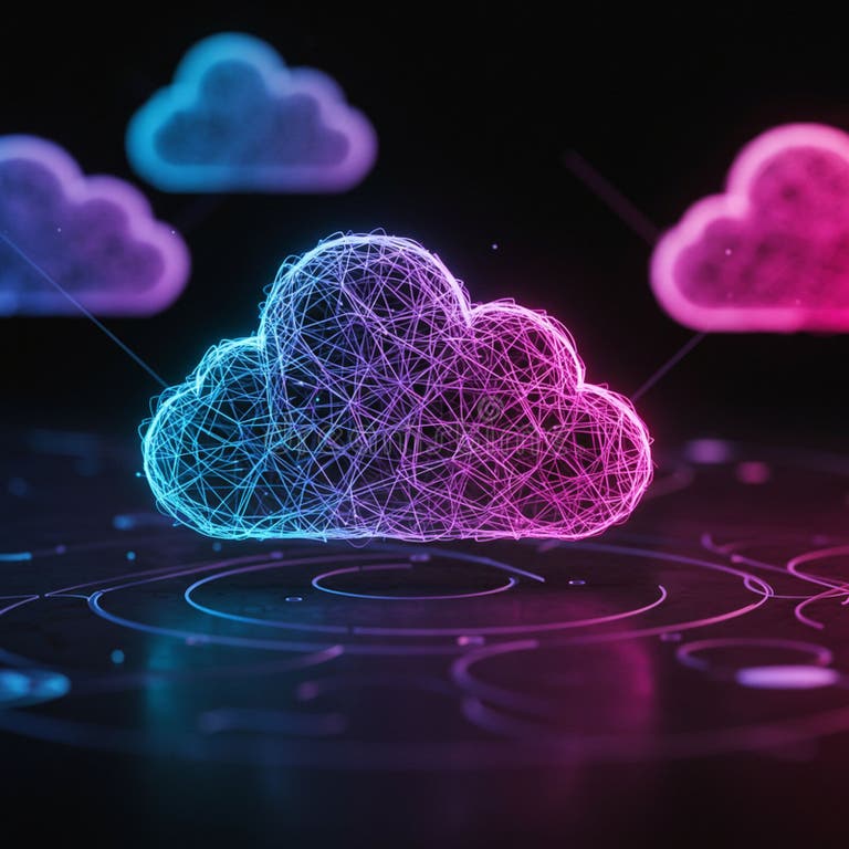 Neon-colored Digital Clouds Float Against a Dark Background, Composed ...