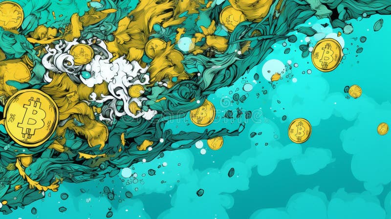 Neon Colored Flying Gold Coin Pattern in Art Style on Abstract ...