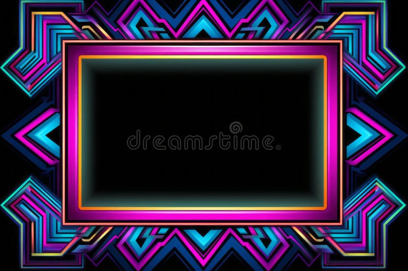 A Neon Colored Frame with an Abstract Design on a Black Background ...