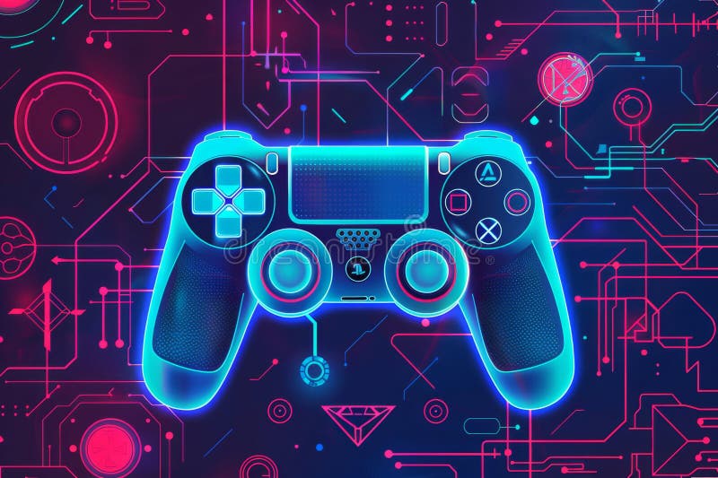 Neon-colored Gaming Controller with Futuristic Graphics, Highlighting ...