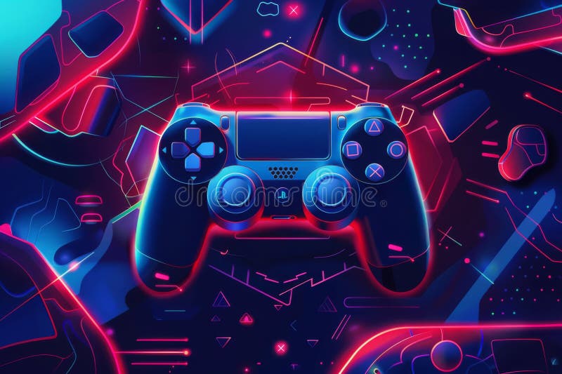 Neon-colored Gaming Controller with Futuristic Graphics, Highlighting ...