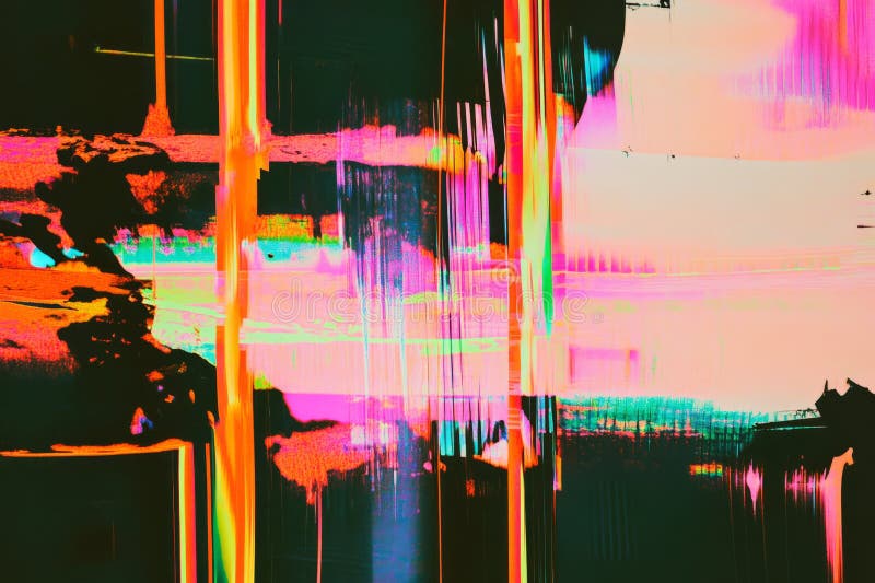 A Neon Colored Glitch Pattern, with Vertical Lines of Distortion and ...