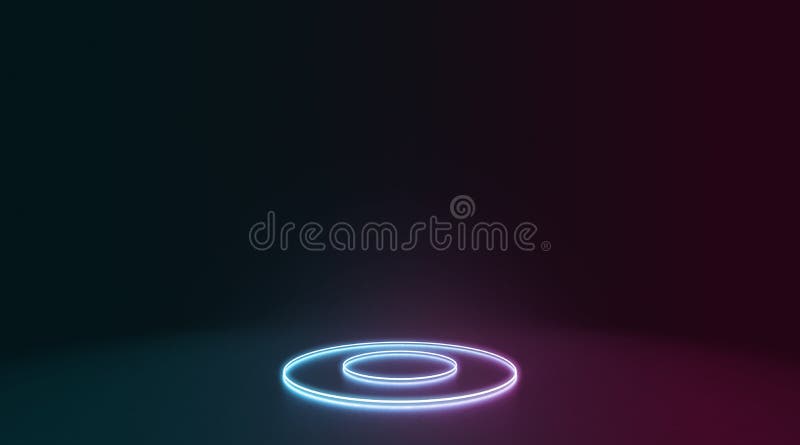 Neon Colored Glowing Two Circle Frame Lying in Darkness Stock ...