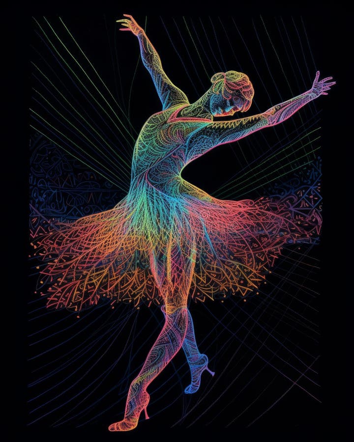 A Neon Colored Illustration of a Ballerina Dancer Generative AI Stock ...