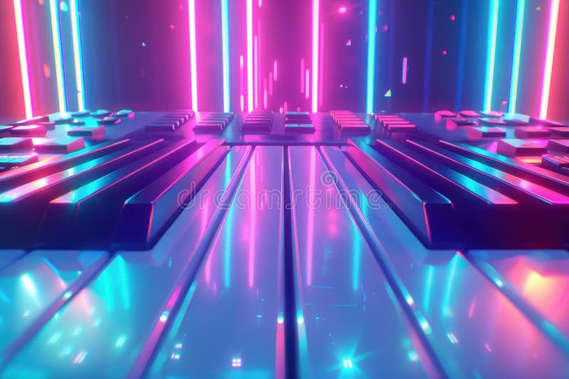 A Neon Colored Keyboard with a Blue Background with Generative AI Stock ...