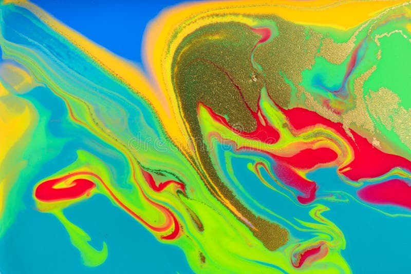 Neon Colored Marble Pattern with Golden Glitter. Fluorescent Liquid ...