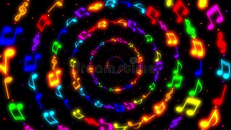 Neon - Colored Musical Notes Spiral Vortex Stock Video - Video of ...