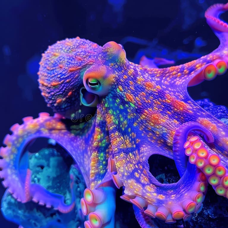 Neon Colored Octopus Displaying Its Vibrant Tentacles Stock ...