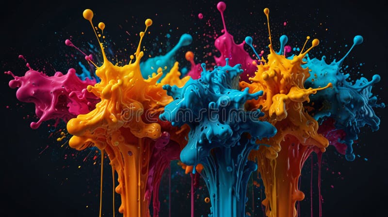 Neon-colored Paint Splashes Forming Abstract Shapes in Mid-air ...