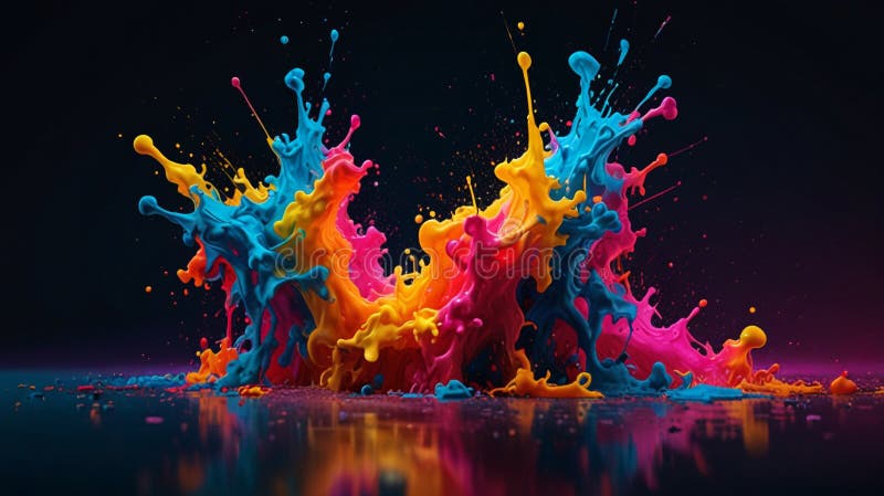 Neon-colored Paint Splashes Forming Abstract Shapes in Mid-air ...