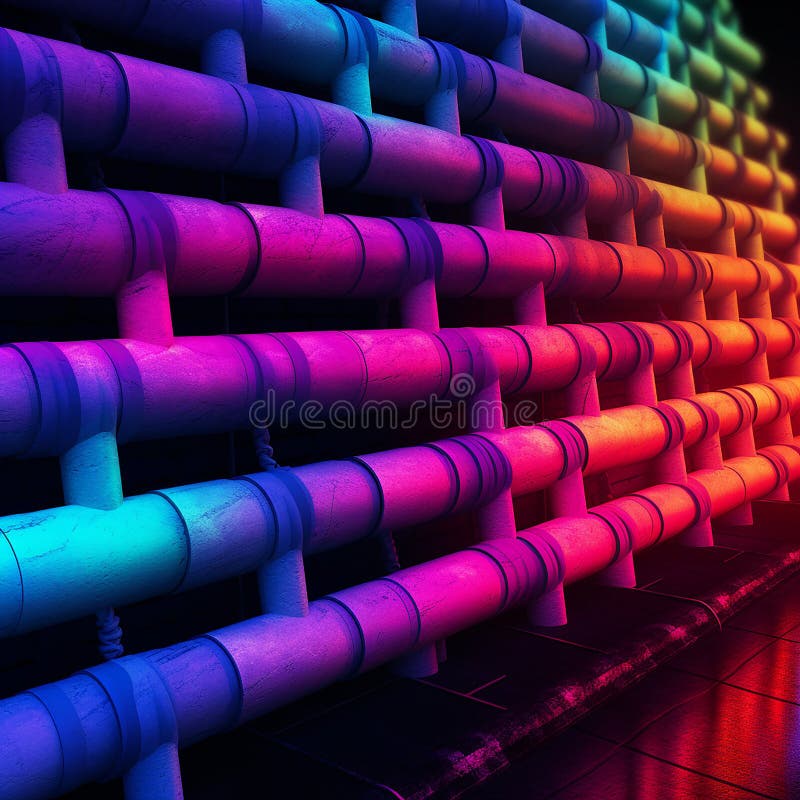 Blacklight, Neon Colored, Glowing Underground Piping System. Stock ...
