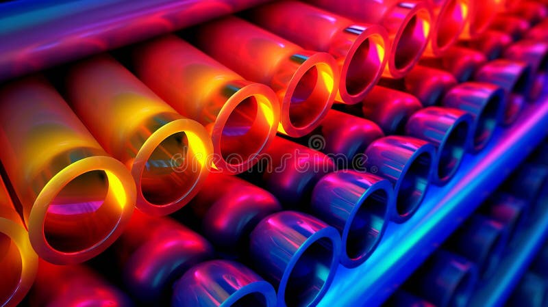 Blacklight, Neon Colored, Glowing Underground Piping System. Stock ...