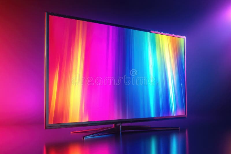 A Neon Colored Television is Lit Up in a Dark Room Stock Illustration ...