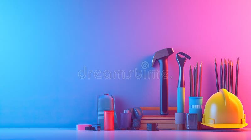 Neon-colored Tools and Equipment on Gradient Background for Creative ...