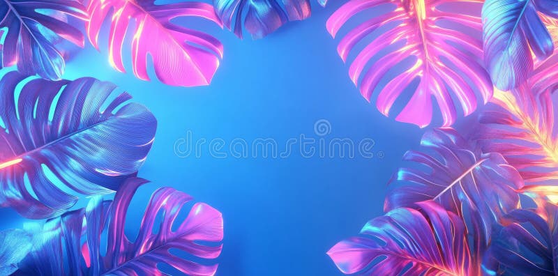 Neon-colored Tropical Leaves Creating a Vibrant Summer Scene Stock ...