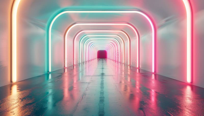 A Neon Colored Tunnel with a Bright Blue Light at the End by AI ...