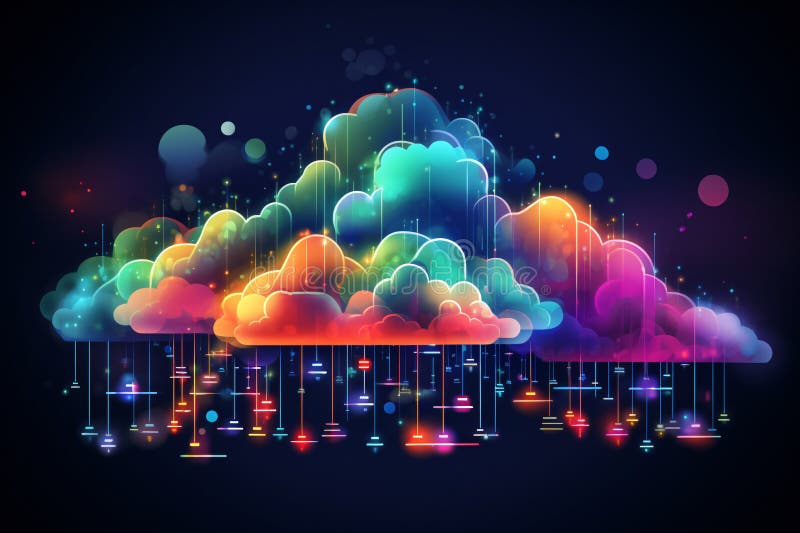 Neon Colorful Cloud Computing, a Burst of Data in the Digital Age Stock ...