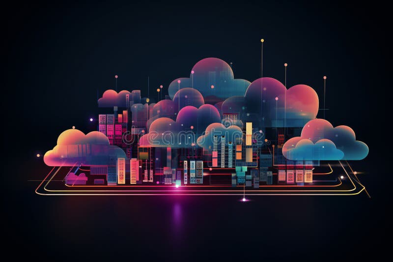 Neon Colorful Cloud Computing, a Burst of Data in the Digital Age Stock ...