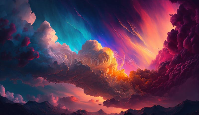 Neon Colorful Clouds. Multicolored Clouds.Generative AI Stock ...