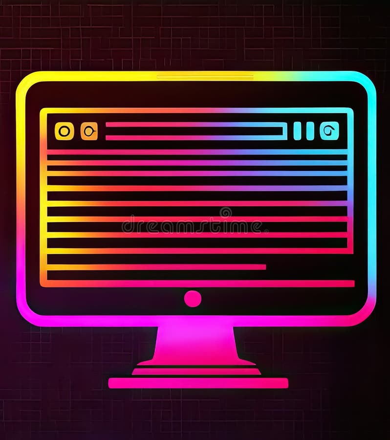 Neon Colorful Computer Icon, Generative AI Stock Illustration ...