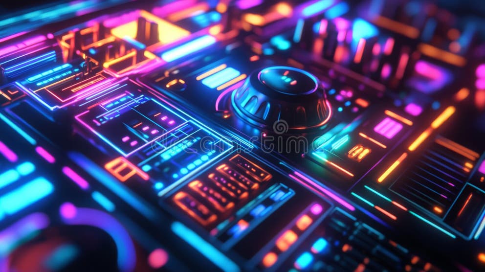 Neon Colorful Dj Mixer Control Panel with Glowing Lights Stock ...