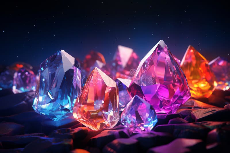 Neon Colorful Gradient Gems. Isolated on Black Stock Image - Image of ...
