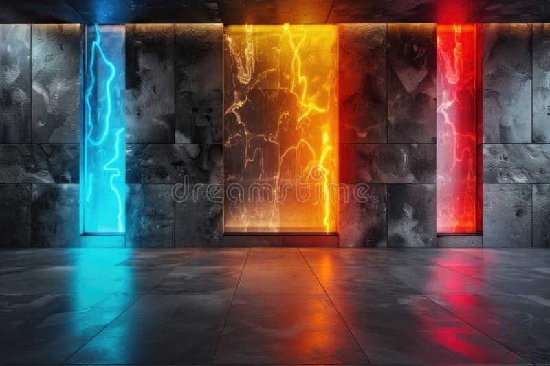 Neon Colorful Lights at the Underground Cement Stage Stock Image ...