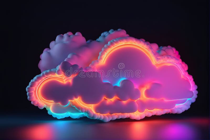 Neon Colorful Mystical Style 3D Cloud Model Stock Illustration ...