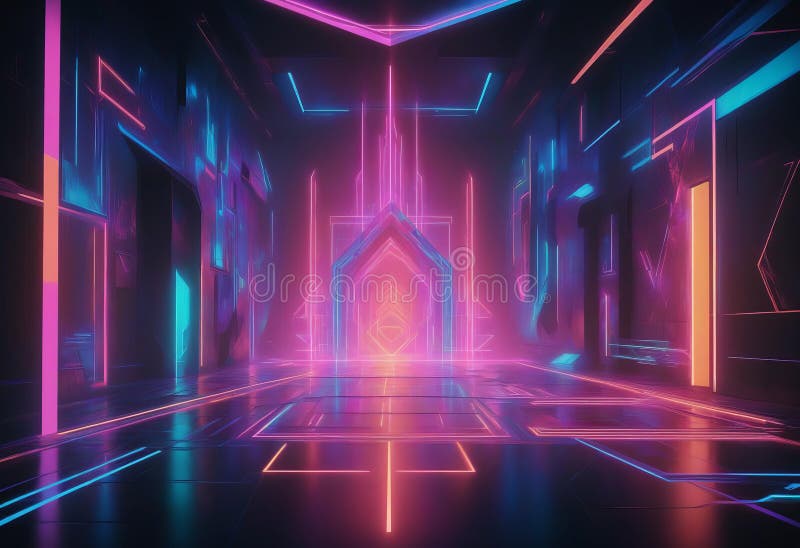 Neon Colors and Lights in Cyberspace Against Dark Background Stock ...