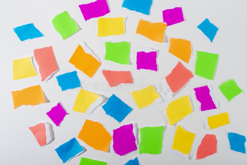 Neon Colour Torn Paper Pieces Isolated on White Background. Stock Photo ...