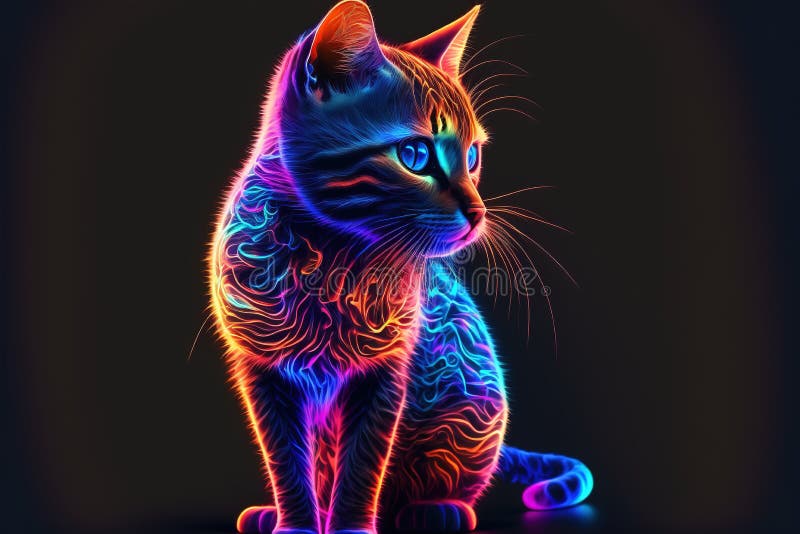 Neon Coloured Cute Cat. Generative AI Stock Illustration - Illustration ...
