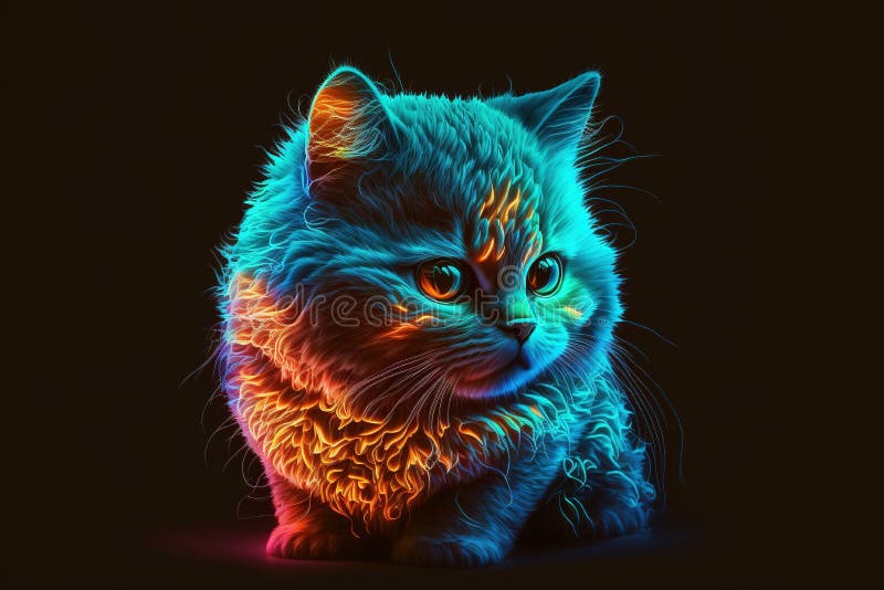 Neon Coloured Cute Cat. Generative AI Stock Illustration - Illustration ...