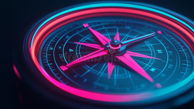 Neon Compass Abstract with Vibrant Lights Stock Illustration ...