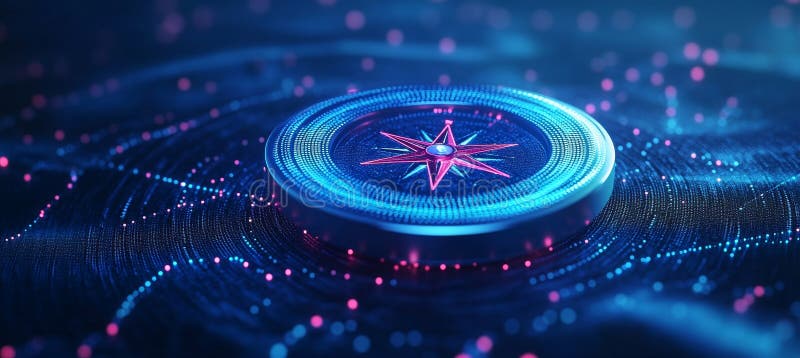 Neon Compass Glowing on Digital Data Landscape Navigation Symbol ...