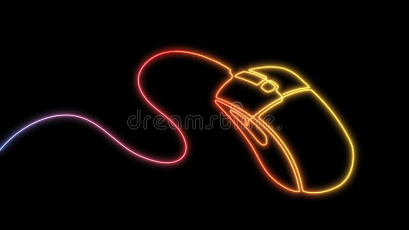 Neon Computer Mouse.One Line Drawing.Linear Style.illustration Stock ...