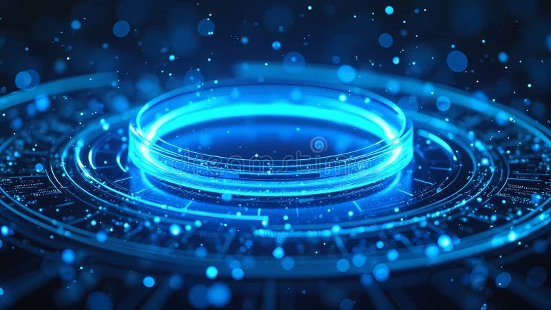 Neon Concentric Blue Circles with Digital Floating Effects Stock ...
