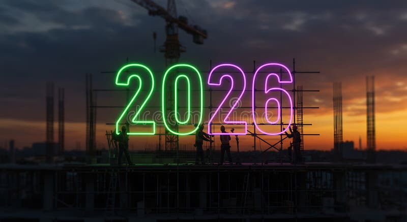 Neon 2026 Construction Site Illuminated at Sunset - Generated Using Ai ...