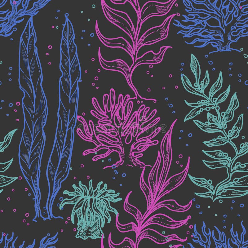 Neon Coral Reef Underwater Pattern Stock Illustration - Illustration of ...