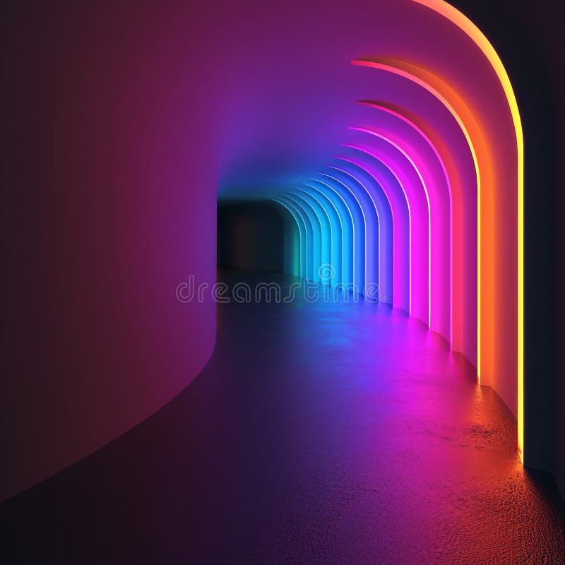 A Neon Corridor. Architecture Design. Stock Illustration - Illustration ...